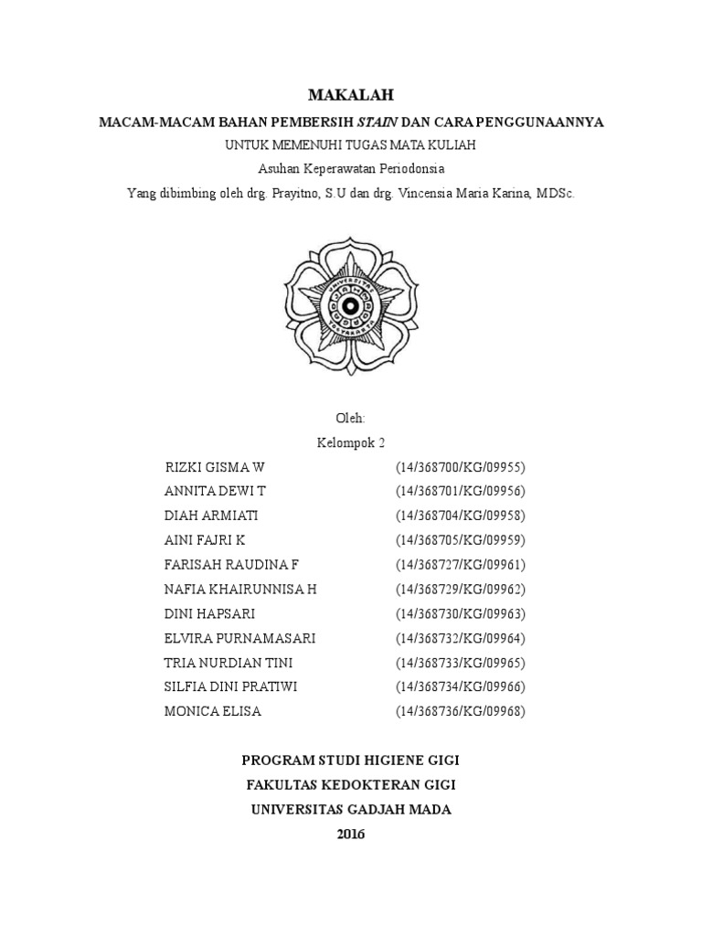 MAKALAH PERIO Macam-Macam Bahan Pembersih Stain Dan Cara Penggunaannya ...