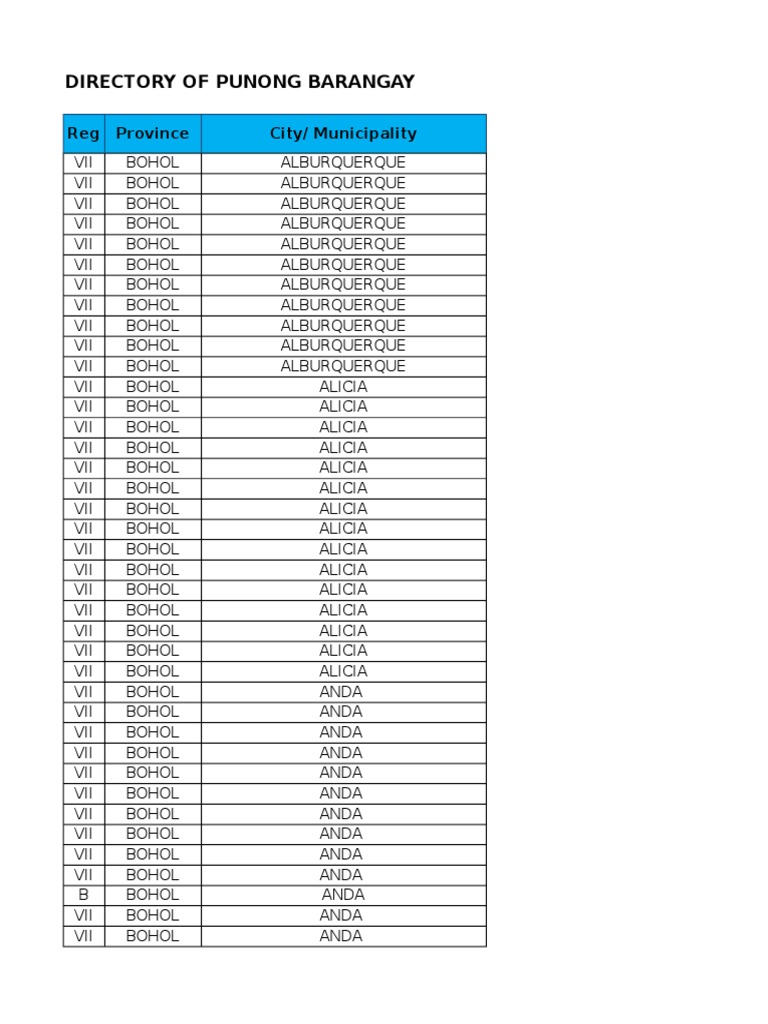 Directory of Punong Barangay: Reg Province City/ Municipality | PDF ...