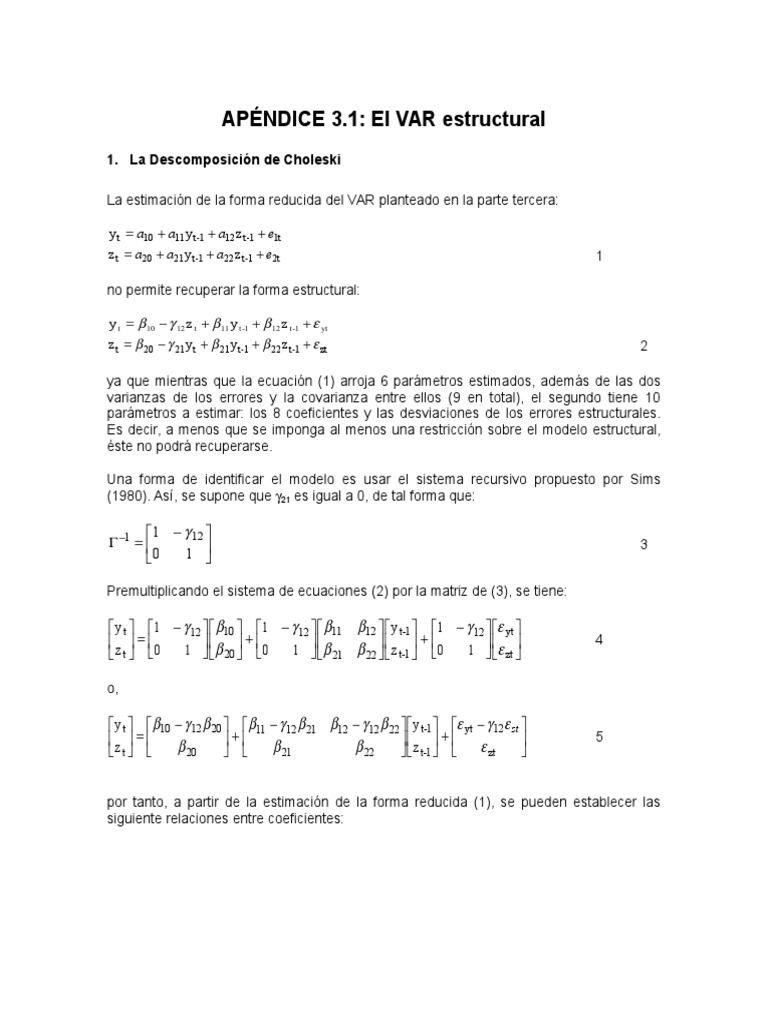 Un VAR Tiene, en General, La Siguiente Especificación | PDF | Teoría ...