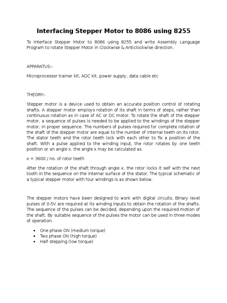 Interfacing Diagram Of Stepper Motor With 8086 Using 8255 In