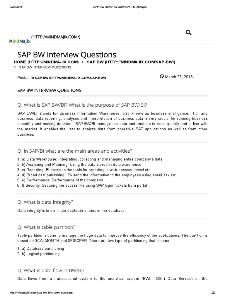 SAP BW Interview Questions - Mindmajix | PDF | Business Intelligence ...