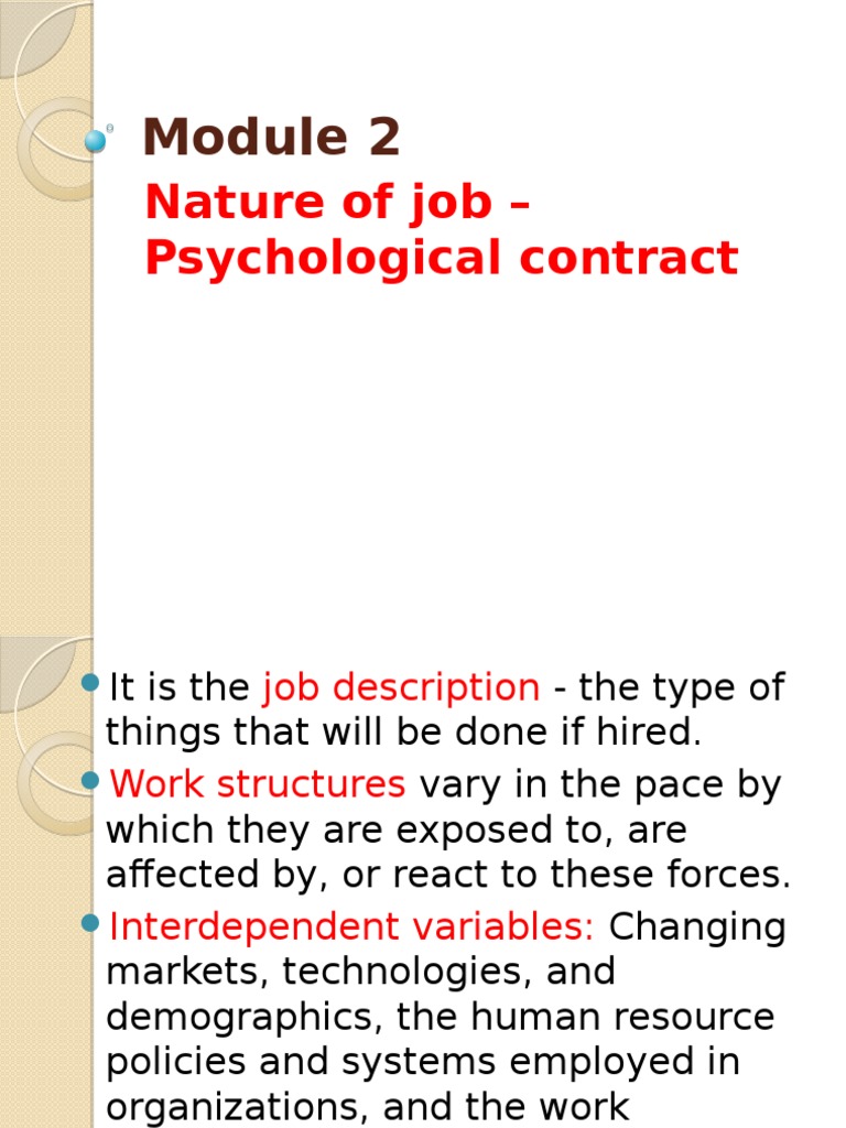 Nature of Job - Psychological Contract | PDF | Employment | Perception