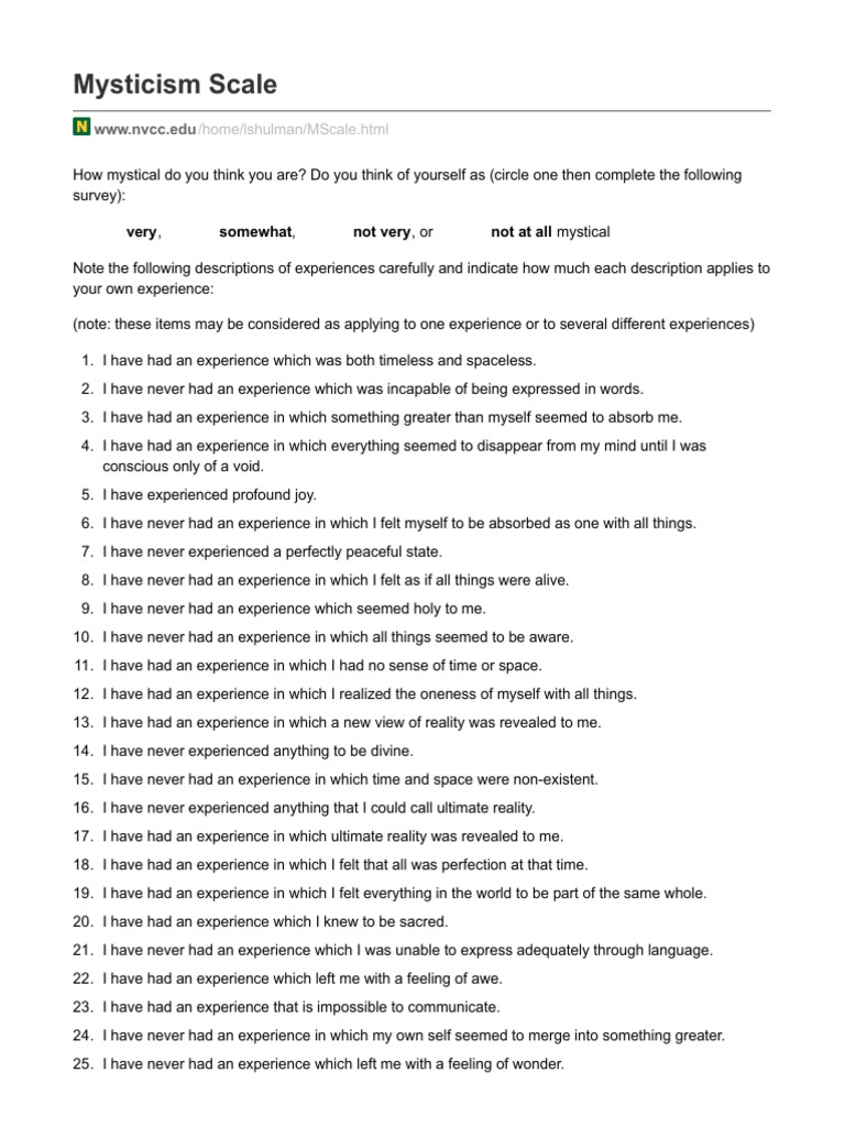 Nvcc.edu Mysticism Scale | Absolute (Philosophy) | Mysticism