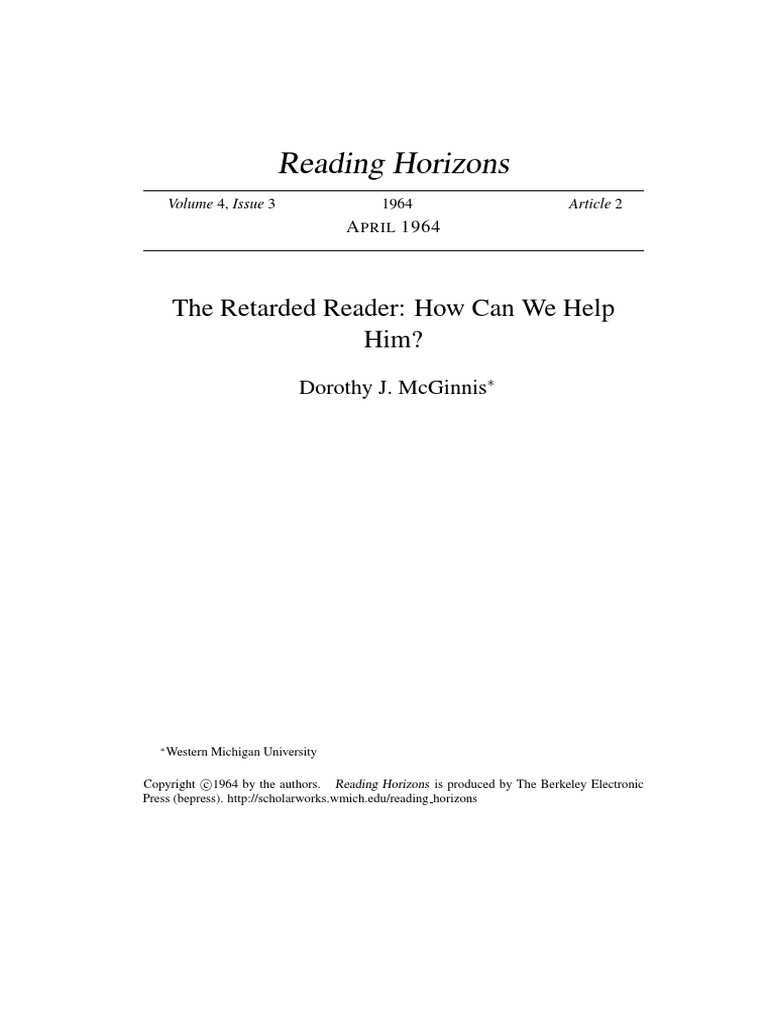 The Retarded Reader - How Can We Help Him | PDF | Intellectual ...