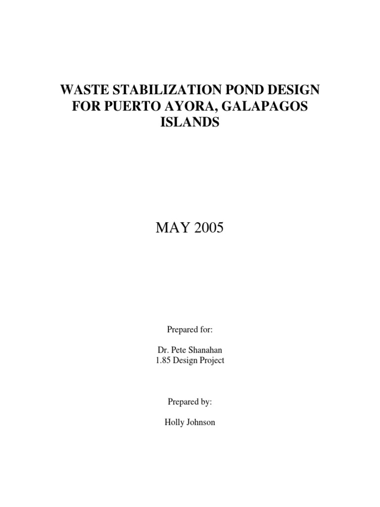 Waste Stabilization Pond Design For Puerto Ayora, Galapagos Islands ...