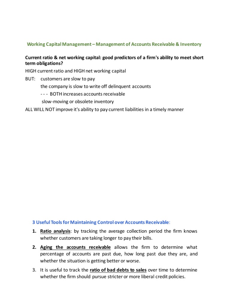 Working Capital Management - Management of Accounts Receivable ...