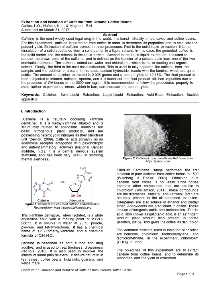 Extraction and Isolation of Caffeine From Ground Coffee Beans | PDF ...