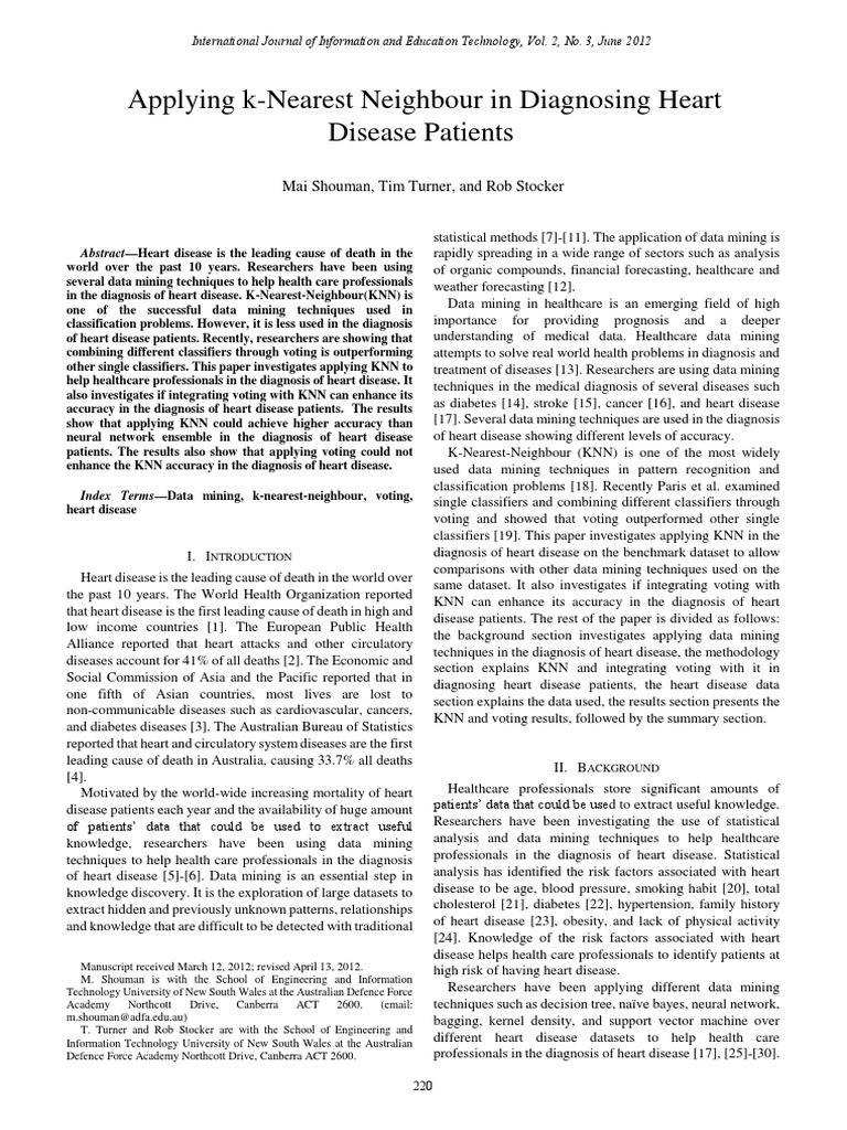Applying K-Nearest Neighbour in Diagnosing Heart Disease Patient | PDF ...