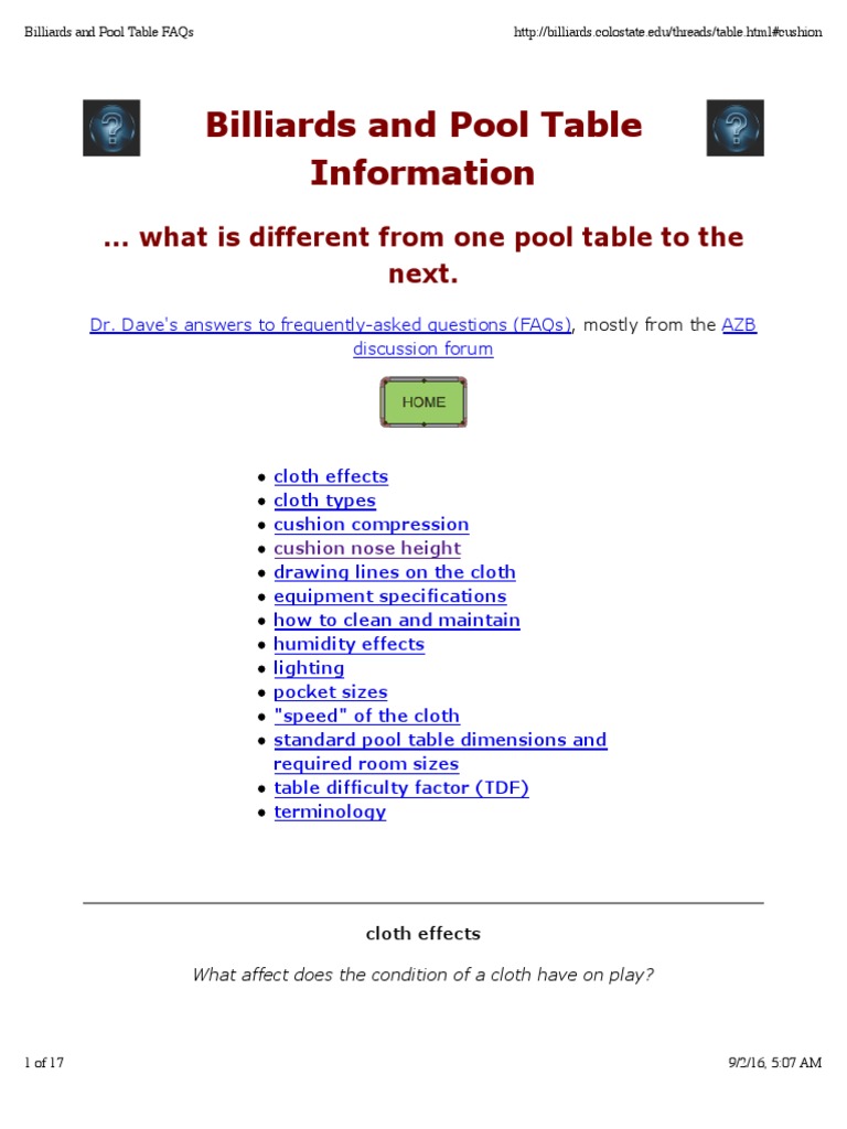 Billiards and Pool Table FAQs | PDF | Pool (Cue Sports) | Cue Sports