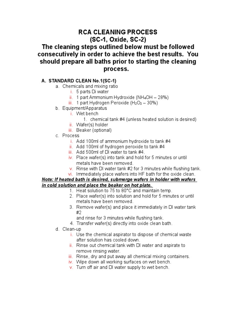RCA Cleaning Process | PDF | Water | Chemical Substances