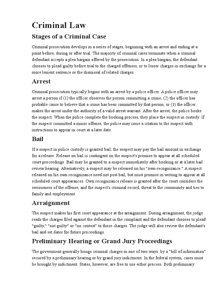 Stages of A Criminal Case | PDF | Preliminary Hearing | Arrest