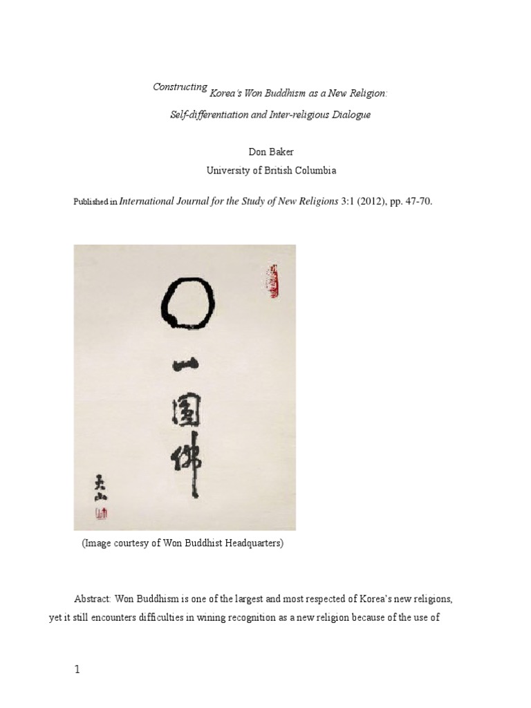 Constructing Korea's Won Buddhism As A New Religion: Self ...
