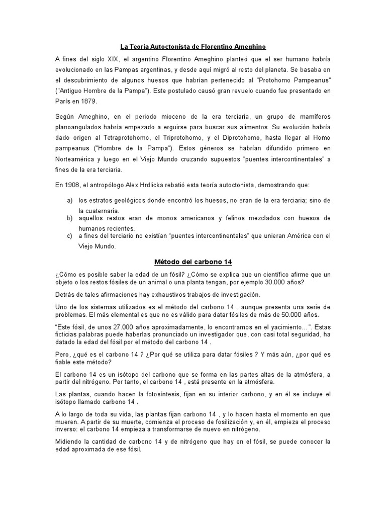 La Teoría Autoctonista de Florentino Ameghino | PDF | Datación por ...