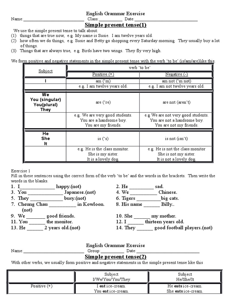 Simple Present Tense (1) : I We You (Singular) You (Plural) They | PDF ...