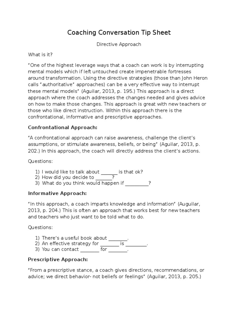 Coaching Conversation Tip Sheet | Download Free PDF | Advice (Opinion ...