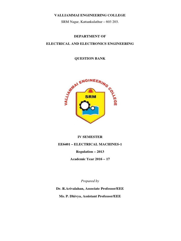 EE6401 Question Bank for IV Semester | PDF | Transformer | Electric Motor
