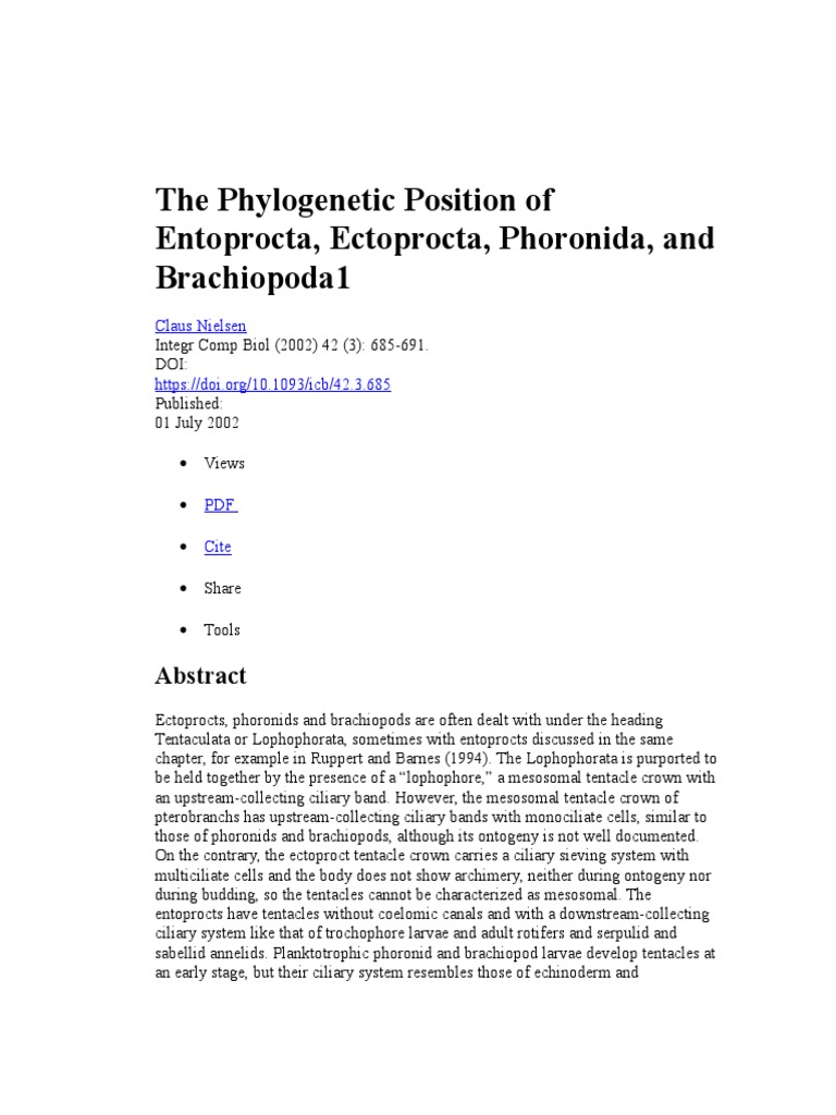The Phylogenetic Position of Entoprocta | PDF | Protostomes | Zoology