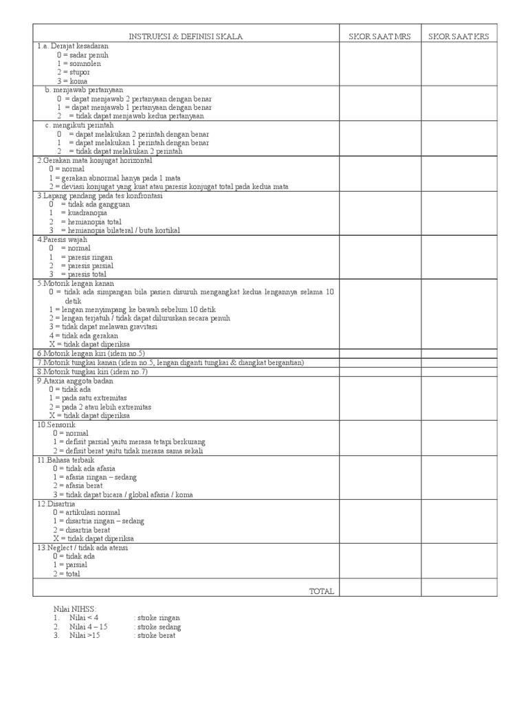 SKALA NIHSS UNTUK PENILAIAN KESERIUSAN STROKE | PDF