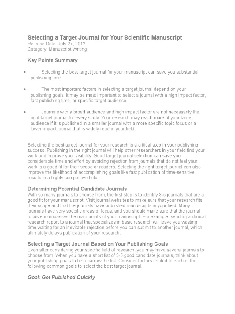 Selecting A Target Journal For Your Scientific Manuscript | PDF | Open ...