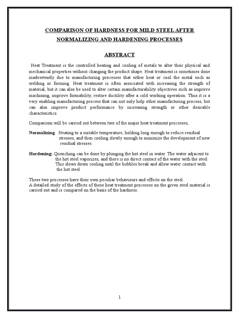 Comparison of Hardness For Mild Steel After Normalizing and Hardening ...