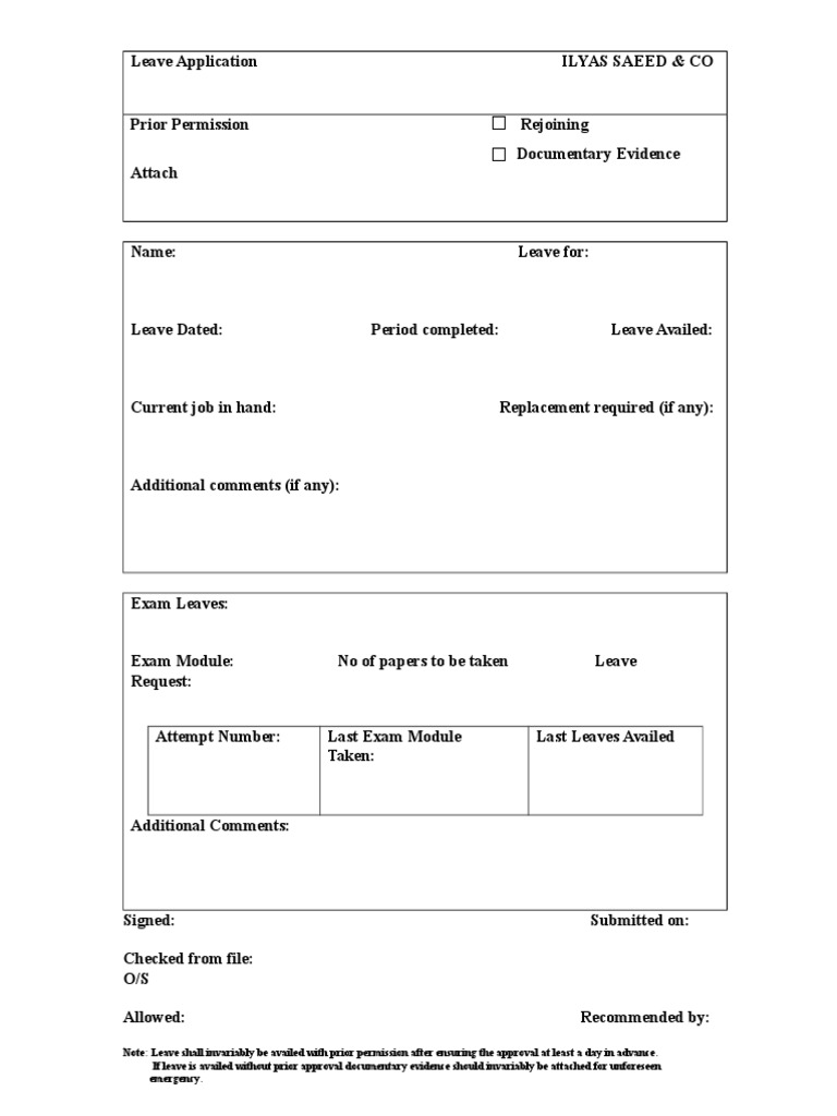 If Leave Is Availed Without Prior Approval Documentary Evidence Should ...