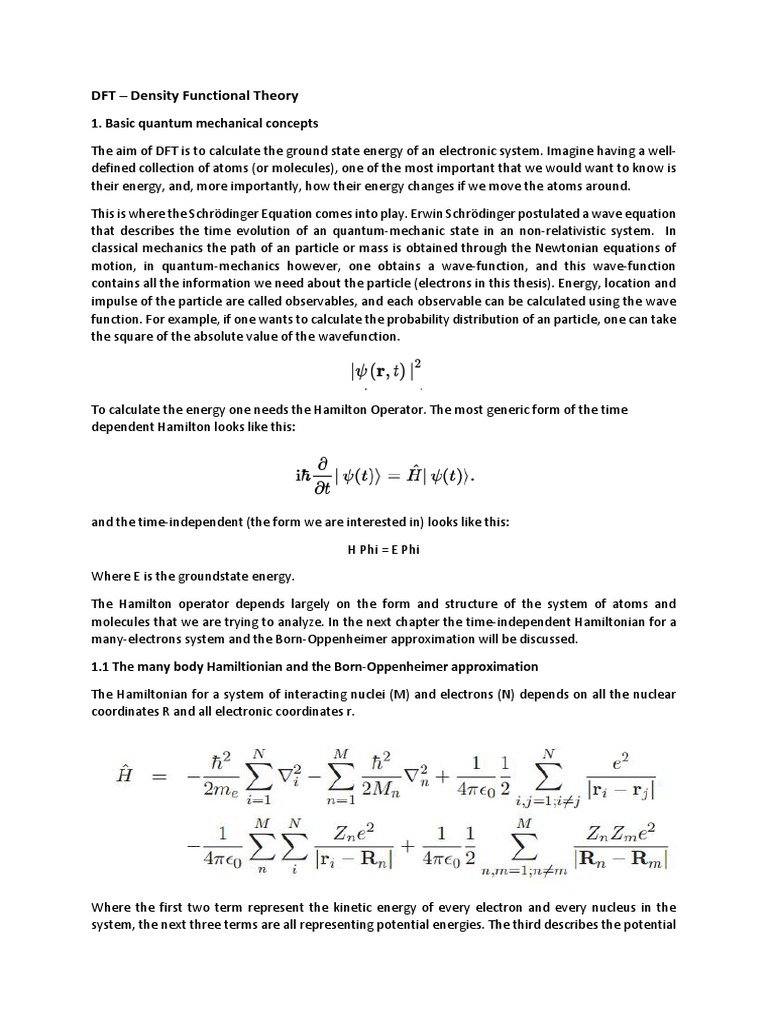 DFT - Erster Draft | PDF | Density Functional Theory | Hamiltonian (Quantum Mechanics)