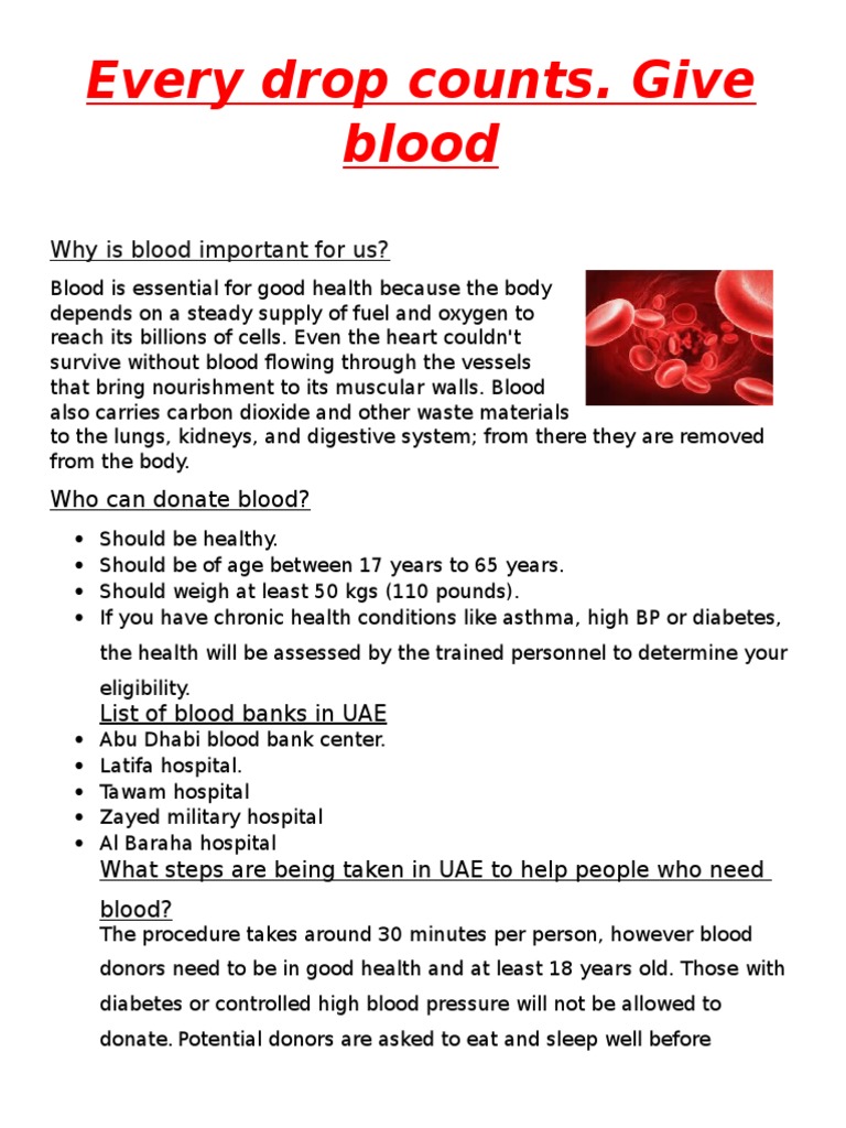 Every Drop Counts. Give Blood: Why Is Blood Important For Us? | PDF