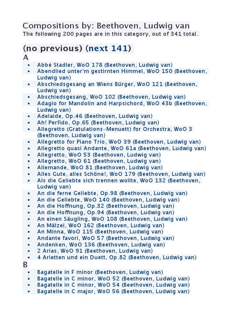 Beethoven's Complete Works List | PDF | Opus Number | Music