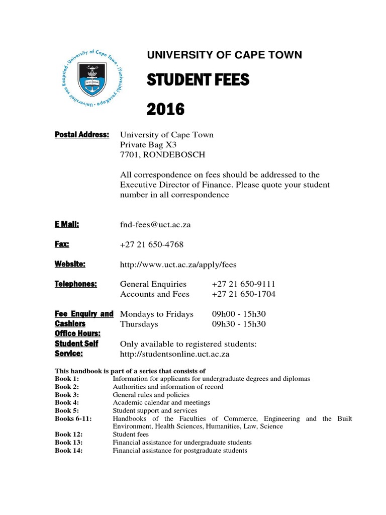 UCT Student Fees Handbook 2016 | Credit Card | Postgraduate Education