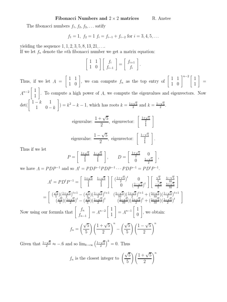 Fibonacci Series | PDF | Eigenvalues And Eigenvectors | Matrix (Mathematics)