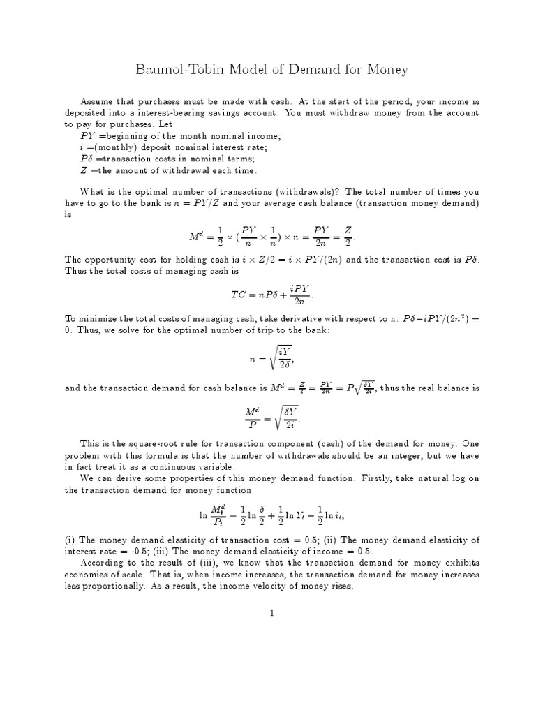 Baumol Tobin Model | Demand For Money | Money