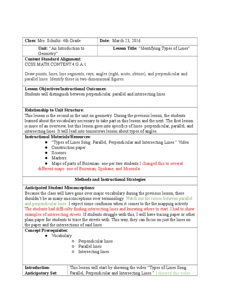 Identifying Types of Lines Lesson Plan | PDF | Perpendicular | Angle