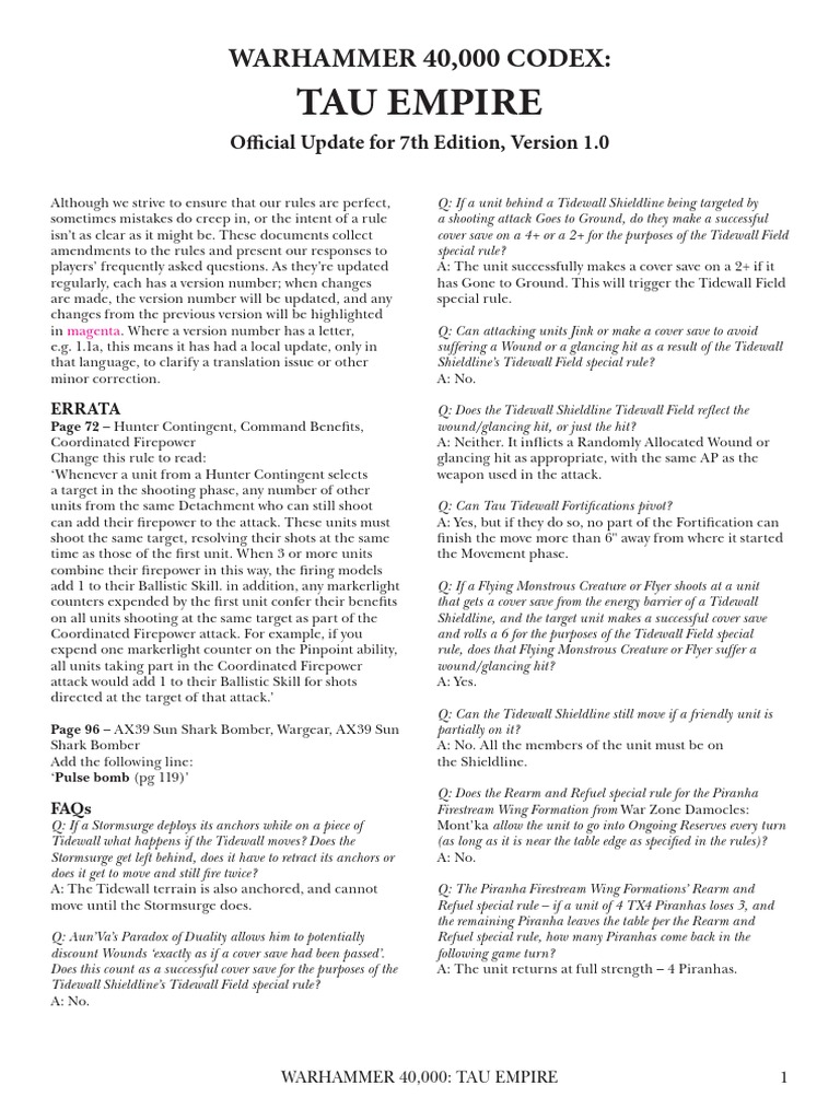 7th Edition Errata Tau Empire PDF | PDF