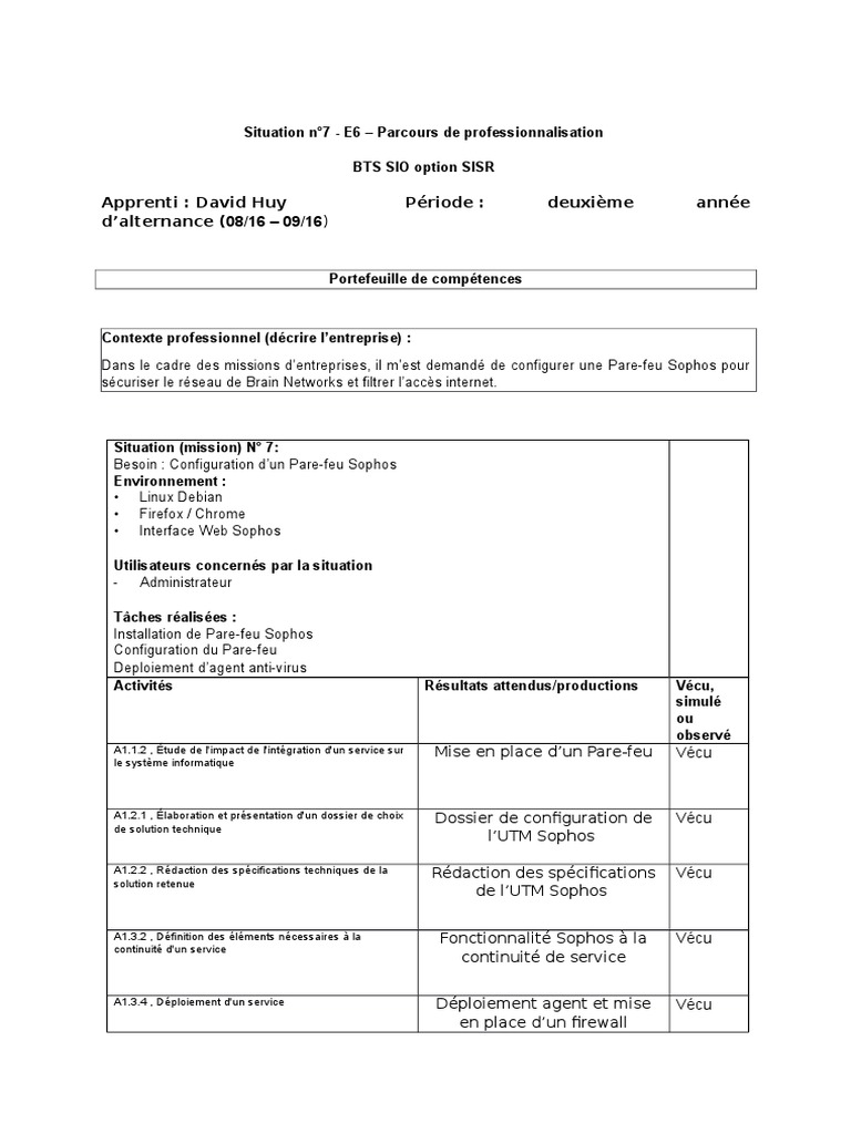 Apprenti: David Huy Période: deuxième année d’alternance (08/16 – 09/16)