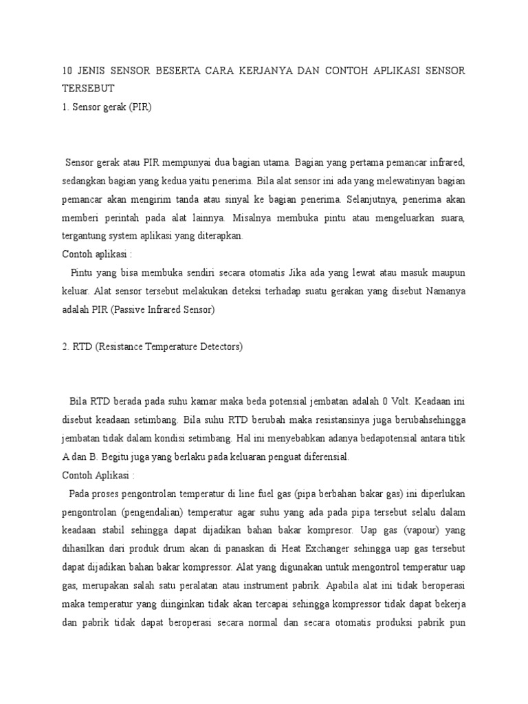 10 JENIS SENSOR Resistif Beserta Cara Kerja Nya | PDF