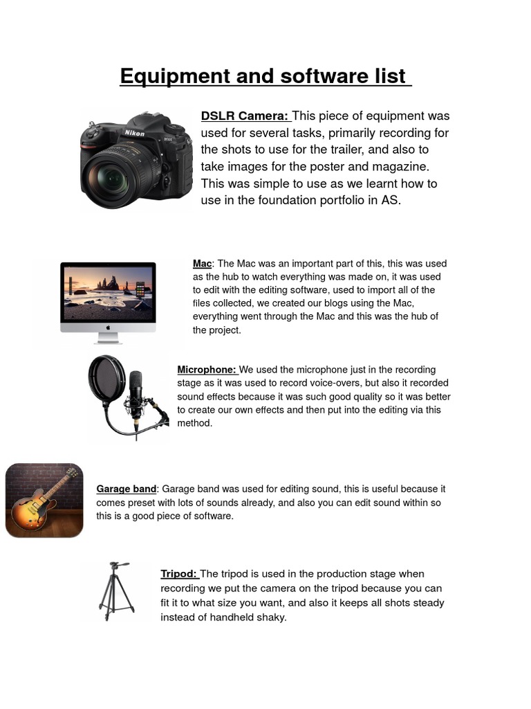 Equipment and Software List | PDF | Adobe Photoshop | Digital Technology