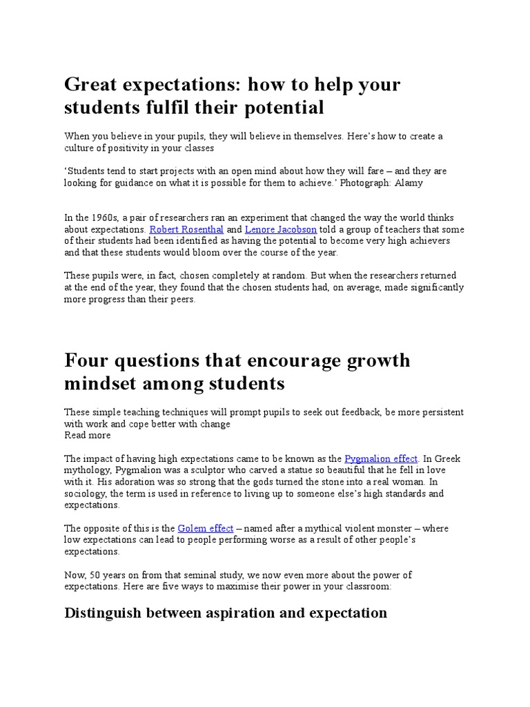 Great Expectations: How To Help Your Students Fulfil Their Potential ...