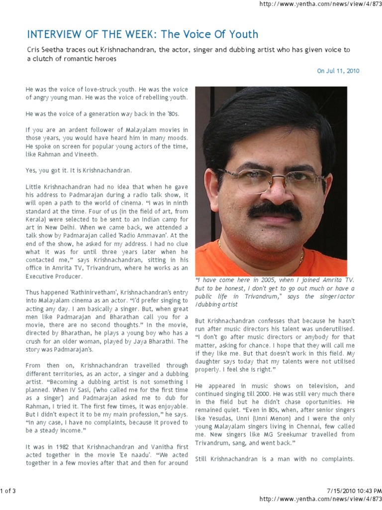 Krishnachandran | Download Free PDF | Singing | Leisure