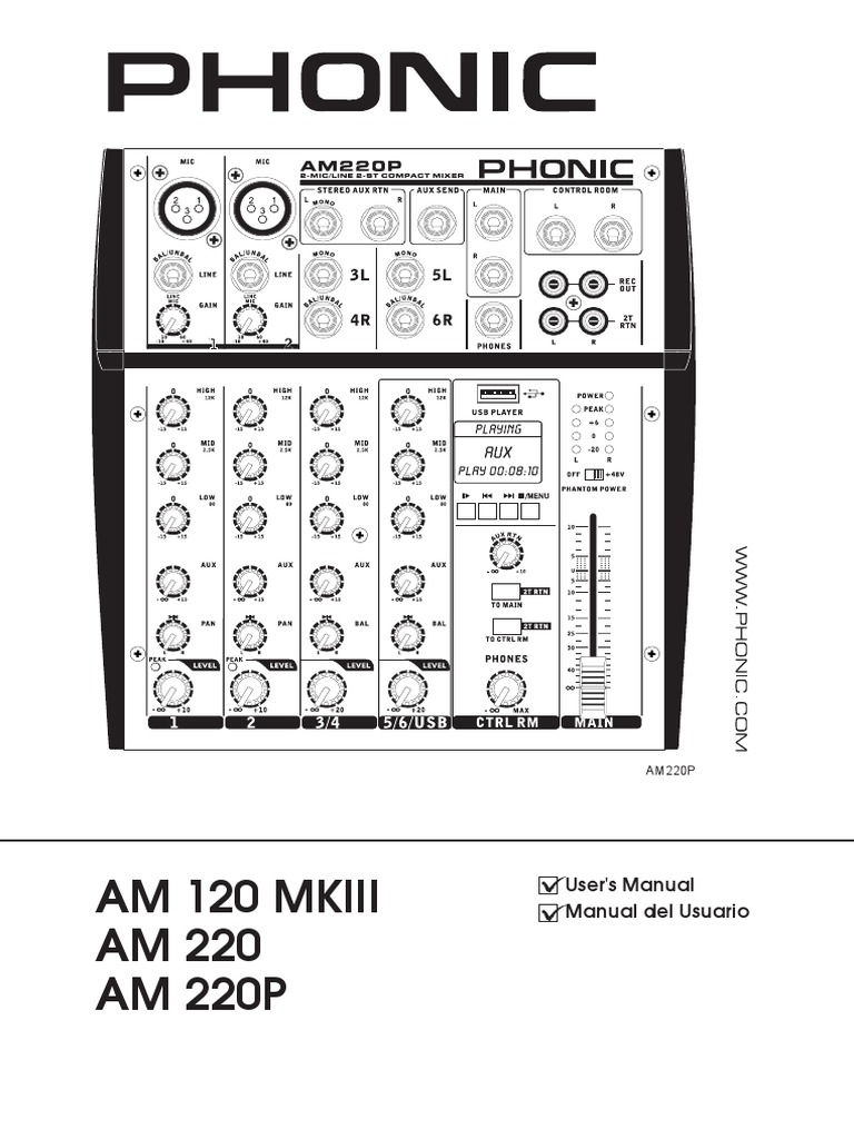 Phonic AM Series Compact Mixers Manual | PDF | Microphone | Audio ...