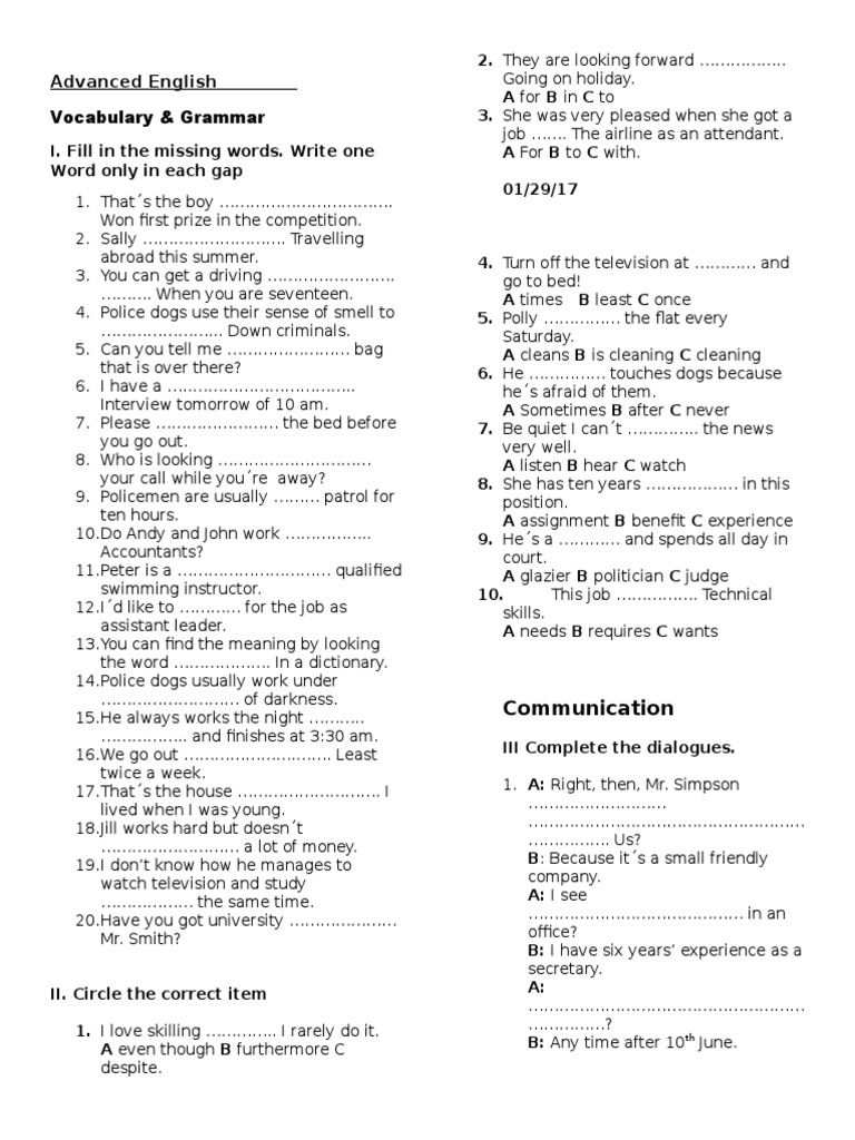 Vocabulary & Grammar: Advanced English | PDF