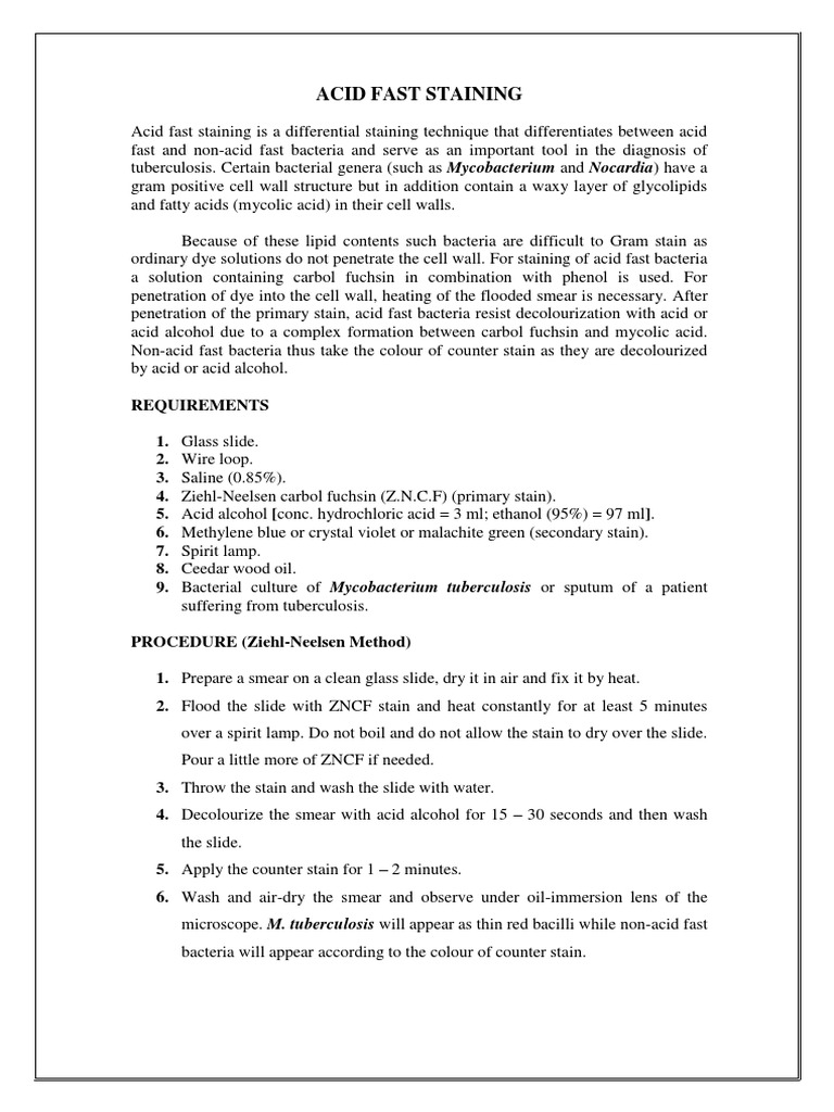 Acid Fast Staining | PDF