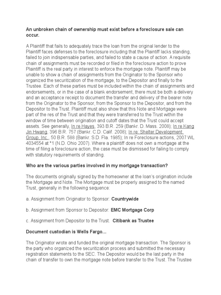 An Unbroken Chain of Ownership Must Exist Before A Foreclosure Sale Can ...