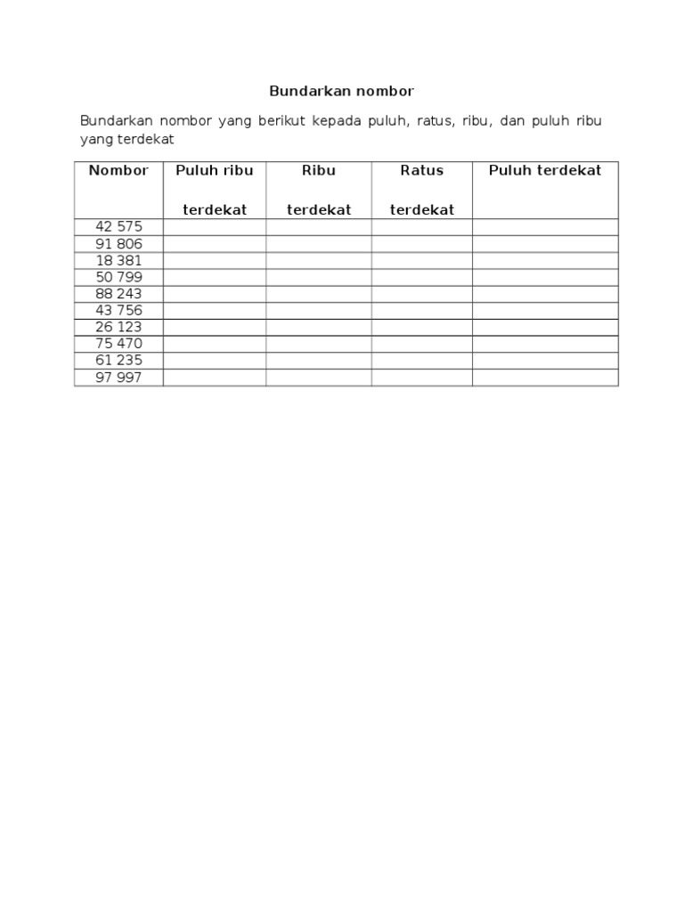 Bundarkan Nombor Tahun 4 | PDF
