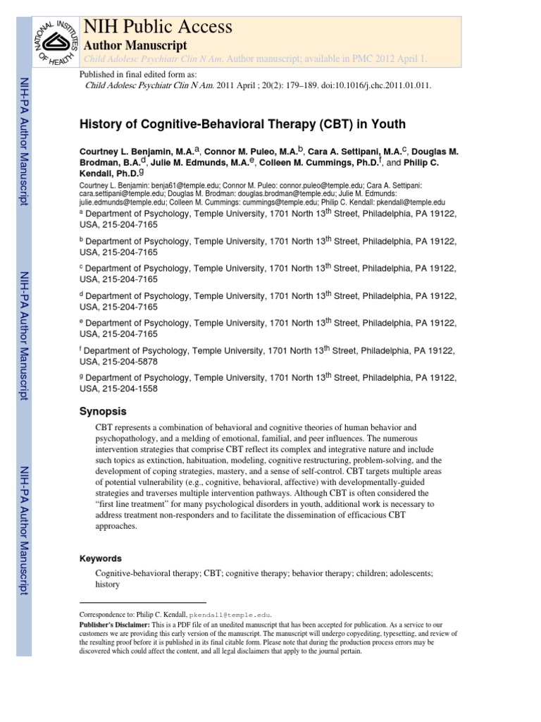 History of Cognitive-Behavioral Therapy (CBT) in Youth | PDF ...