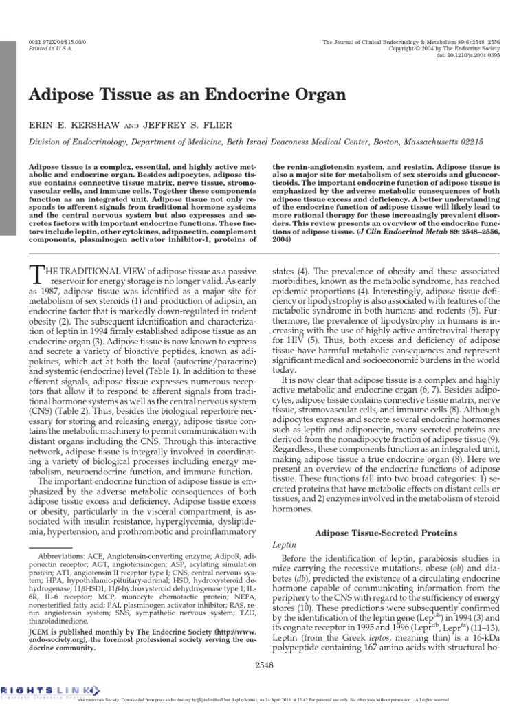 Adipose Tissue As An Endocrine Organ | PDF | Adipose Tissue | Leptin