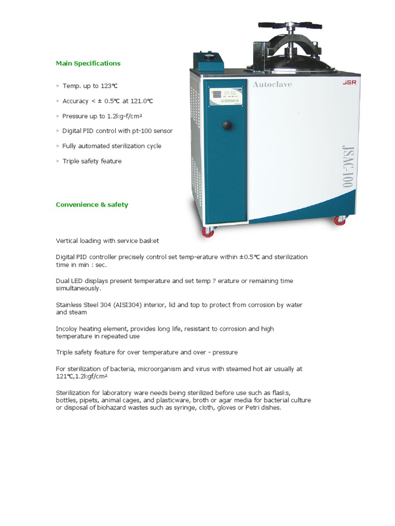 AUTOCLAVE-JSR | Sterilization (Microbiology) | Stainless Steel