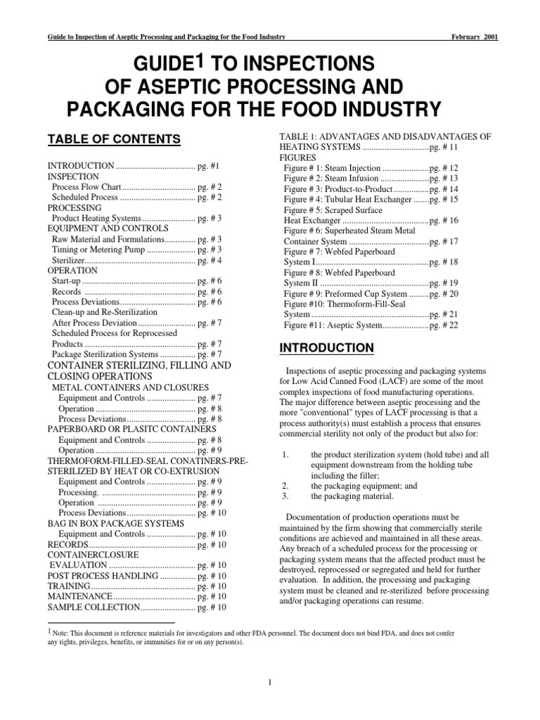 Guide1 To Inspections of Aseptic Processing and Packaging For The Food ...