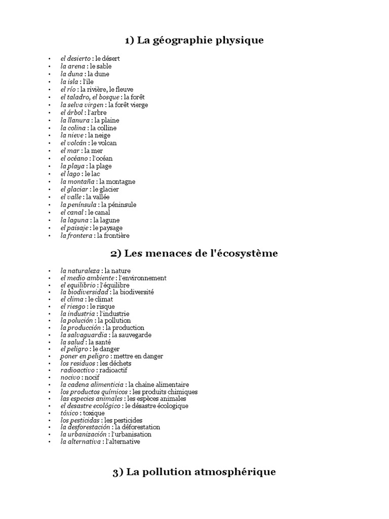 Vocabulaire Environnement | PDF | La contaminación del agua | Ambiente
