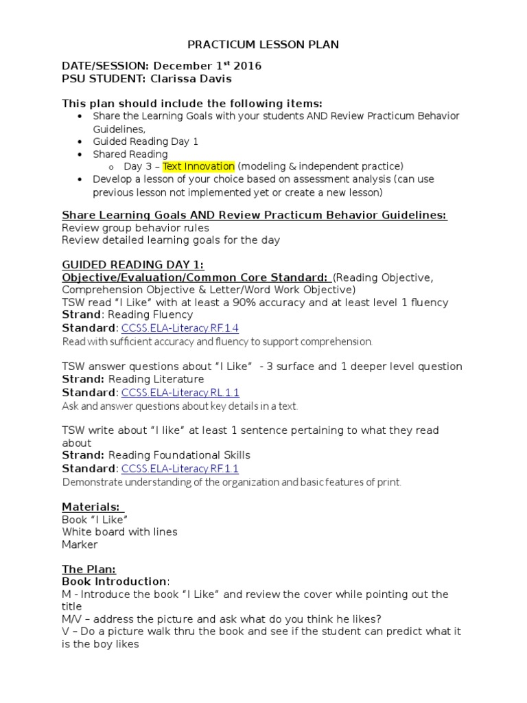 Practicum Lesson Plan Visit 6 | PDF | Reading Comprehension | Lesson Plan