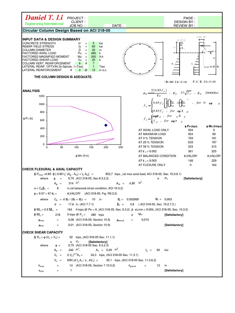 Daniel Tian Li: Circular Column Design Based On ACI 318-05 | PDF ...